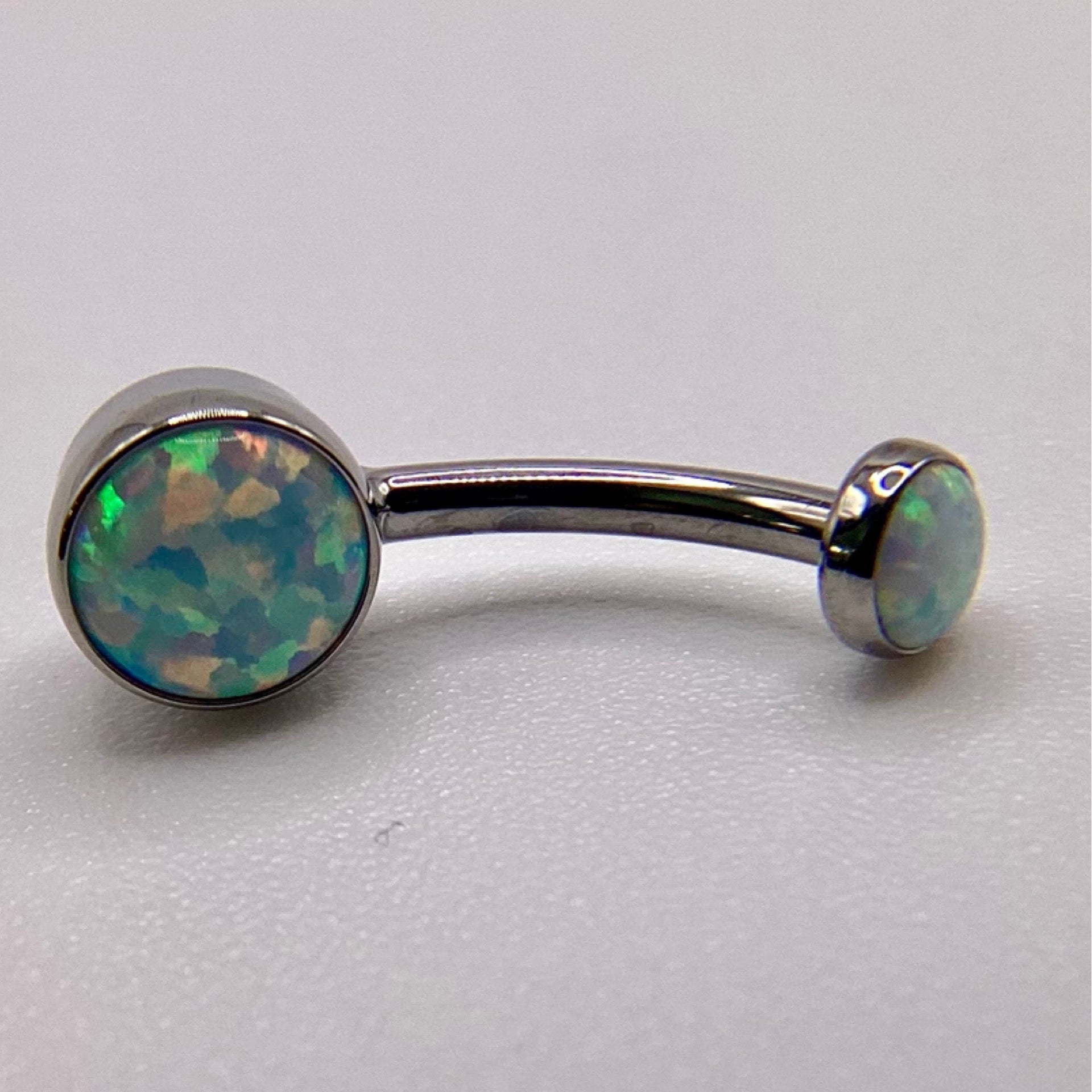 White Opal Navel Curve 14g 3/8" Ti Anatometal | Bloom Body Art